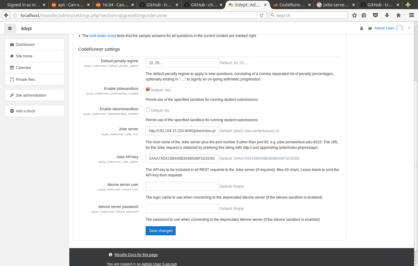 Coderunner Jobe Server Not Working